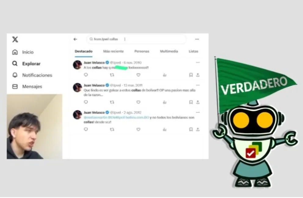 Bolivia Verifica constata que desde la cuenta de JP Velasco en X se lanzaron dichos racistas ...