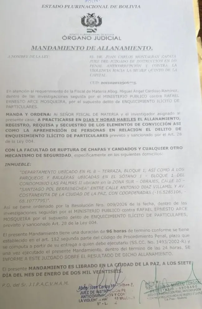 Fiscalía allana un departamento del hijo de Arce en un caso por el ...