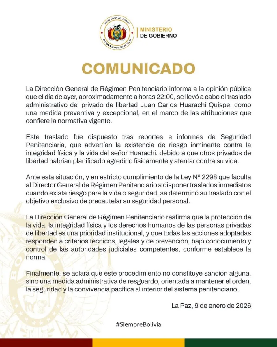 Trasladan a Juan Carlos Huarachi a Chonchocoro y el Gobierno afirma que ...