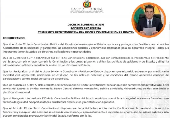 Gobierno publica el Decreto Supremo 5516 y ratifica medidas económicas ...